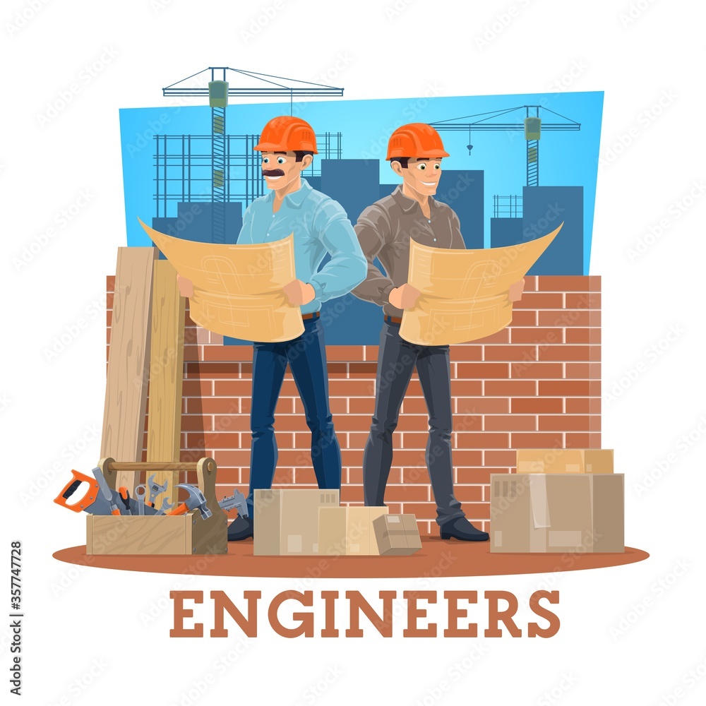 Engineer and architect cartoon vector of construction engineering ...