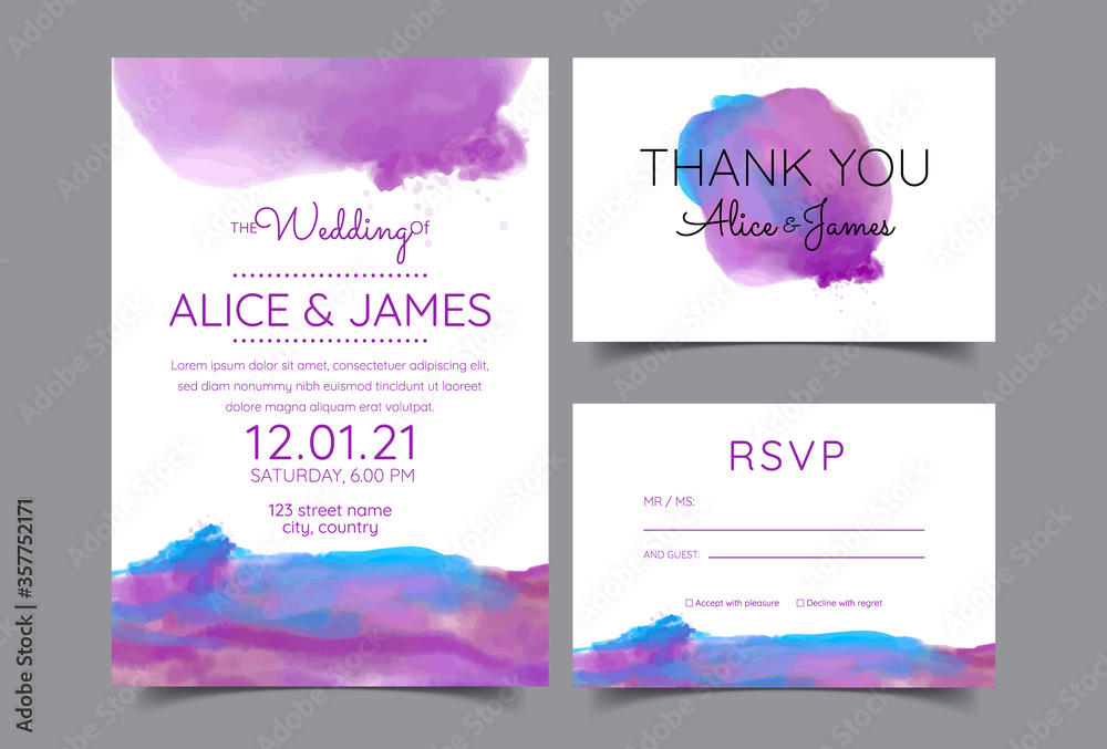 wedding invitation cards with beautifully hand drawn watercolor ...