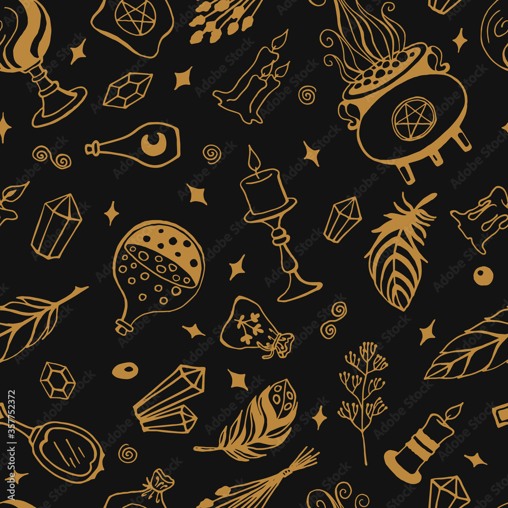 Witchcraft, magic background for witches and wizards. Vector seamless ...