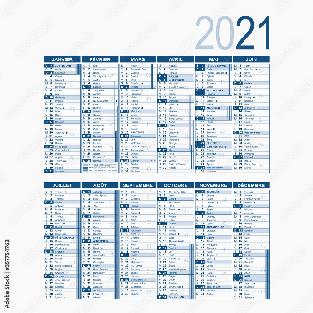 Calendrier annuel 2021. Format A4 recto/verso. Texte modifiable inclus ...