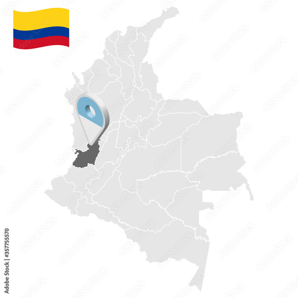 Location of Cauca's Valley on map Colombia. 3d Valle del Cauca location ...