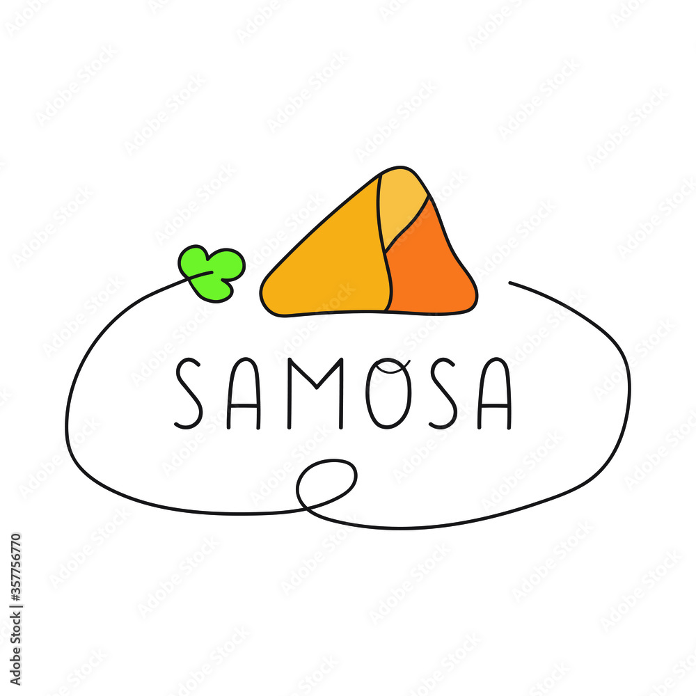 Samosa. Hand drawn vector badge illustration on white background. Stock ...
