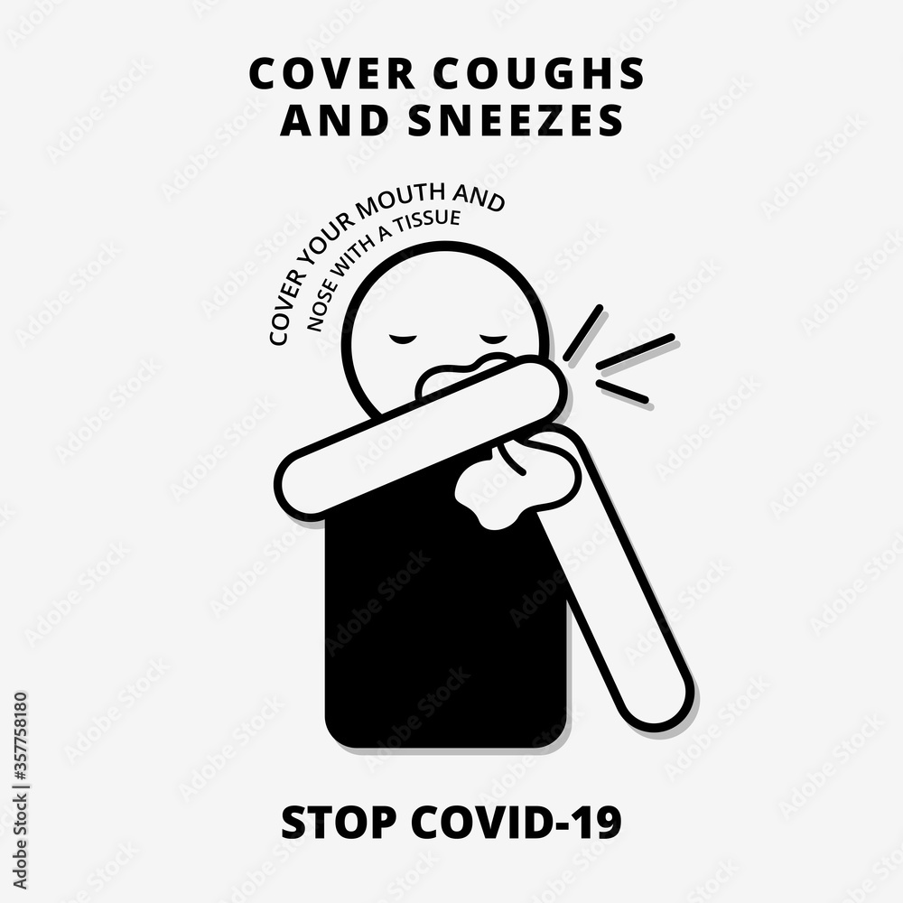 Cover your cough and sneeze signage - Stop Covid-19 Stock Vector ...