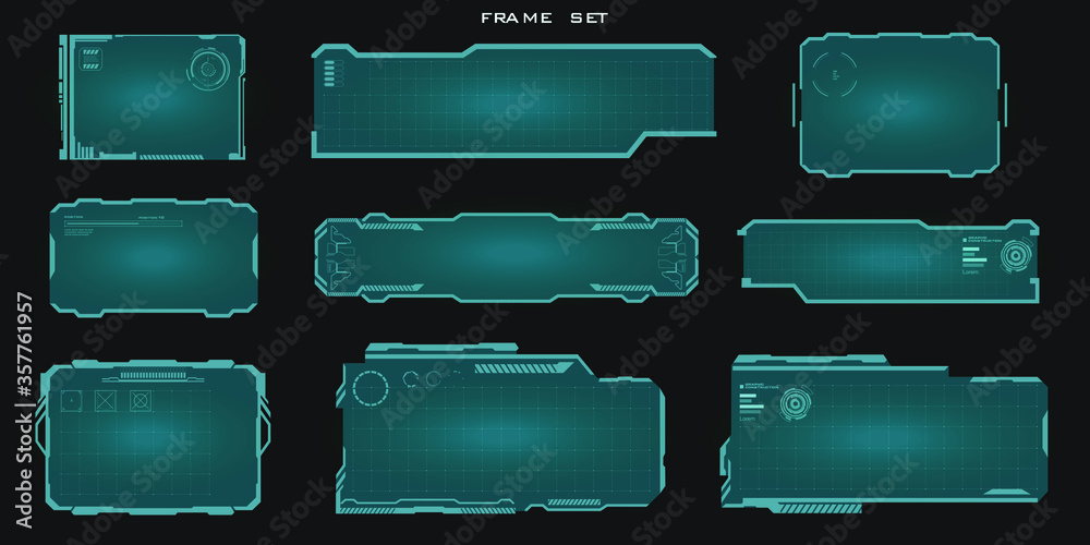 HUD set frames. Modern user interface elements. HUD control panel. Set ...