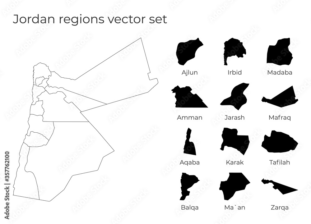 Vetor de Jordan map with shapes of regions. Blank vector map of the ...