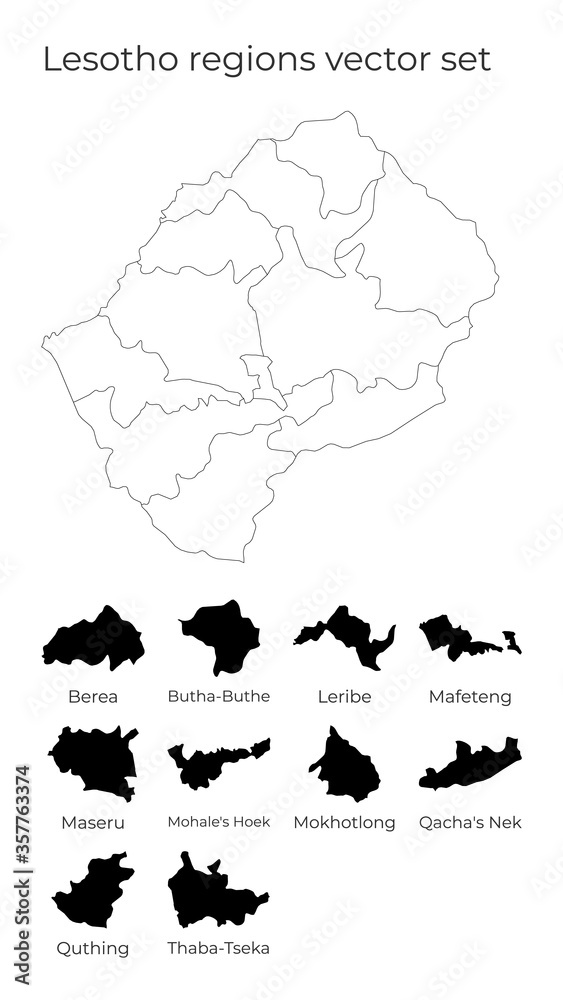 Lesotho map with shapes of regions. Blank vector map of the Country ...