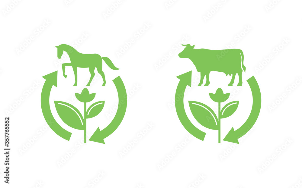 Cow manure and Horse manure fertilzers stamp - icon with renewable ...