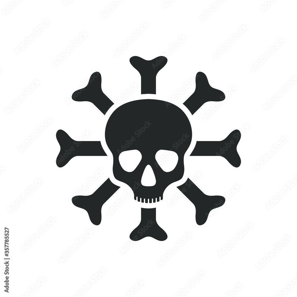 Human skull and bones graphic icon. Skull and bones sign isolated on ...