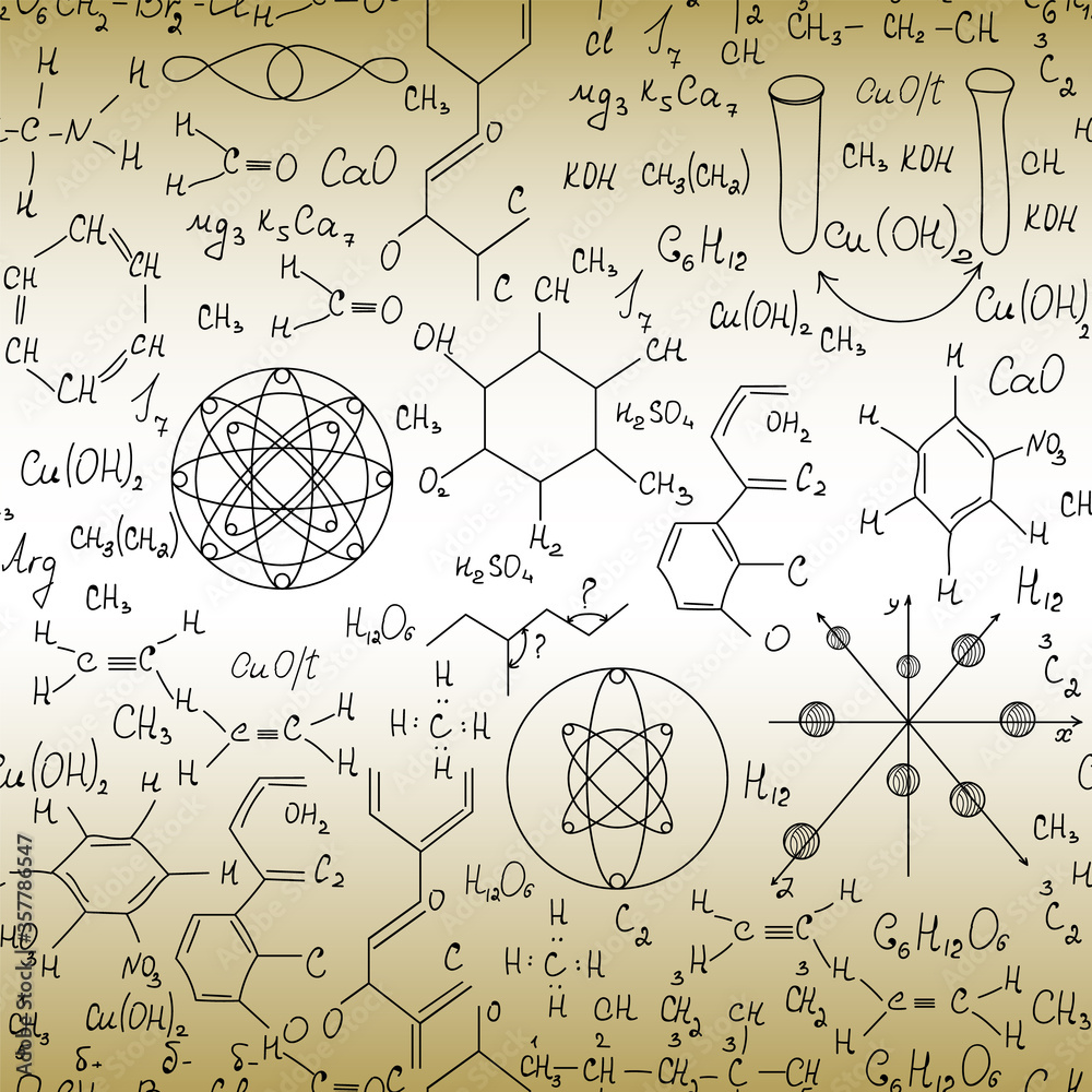Chemistry vector seamless pattern with handwritten chemical formulas ...