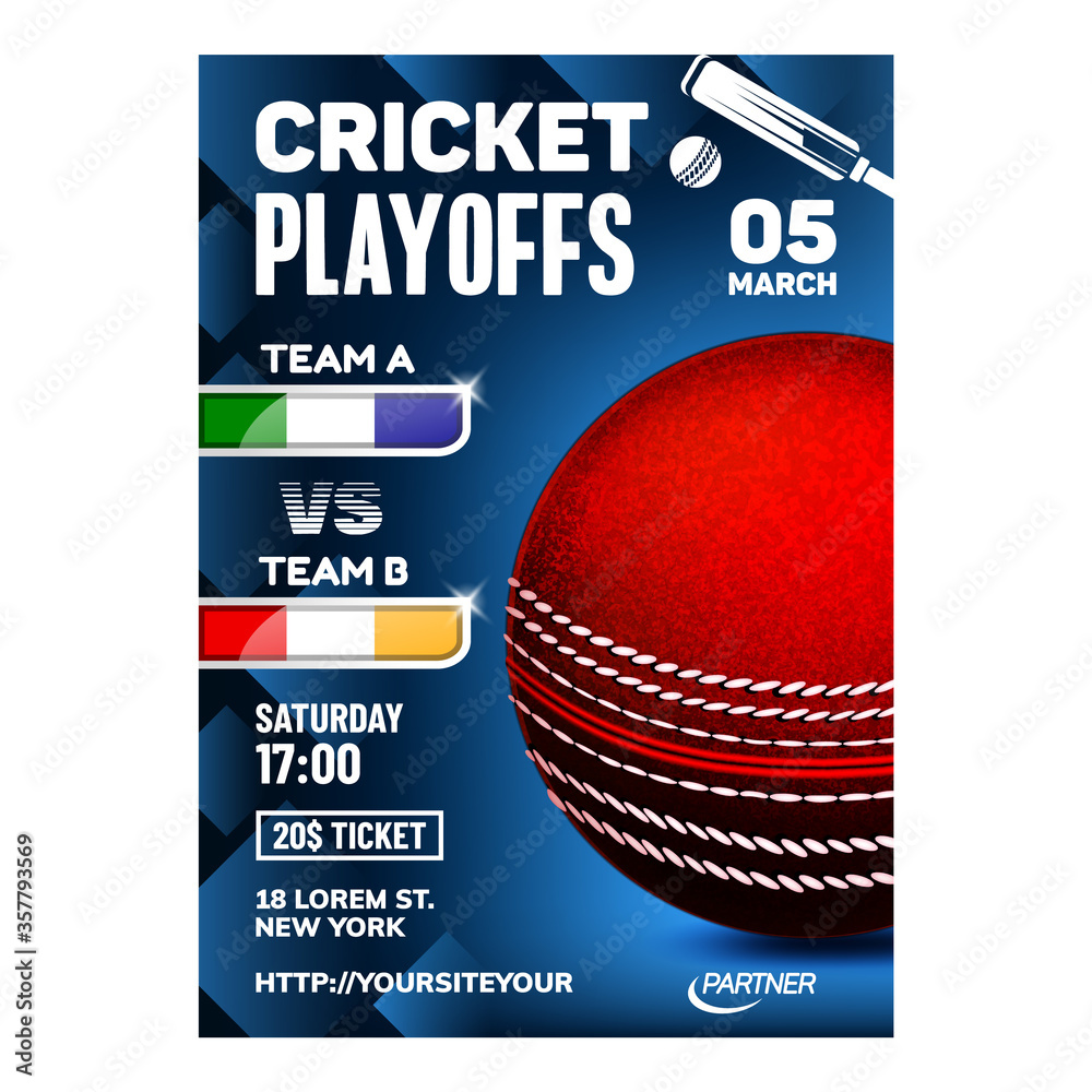 Cricket Regional Club Achievement Banner Vector. Gaming Red Leather ...