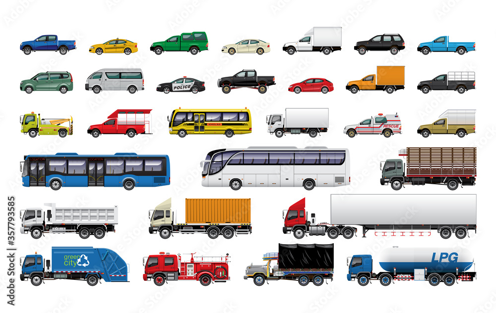 VECTOR EPS10 - various types of vehicles, car, pickup truck, van, bus ...