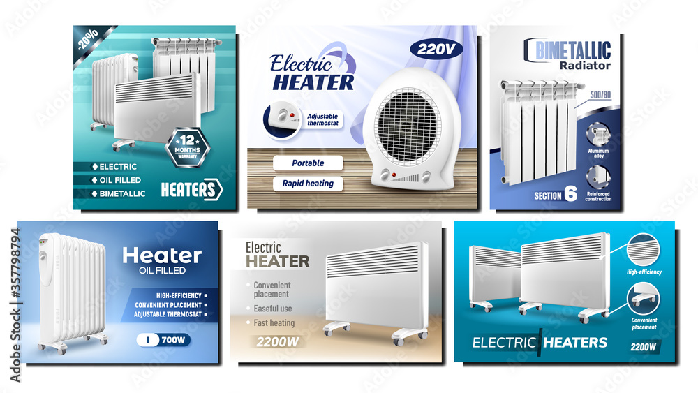 Heater Radiators Promotional Posters Set Vector. Heater Panel And ...
