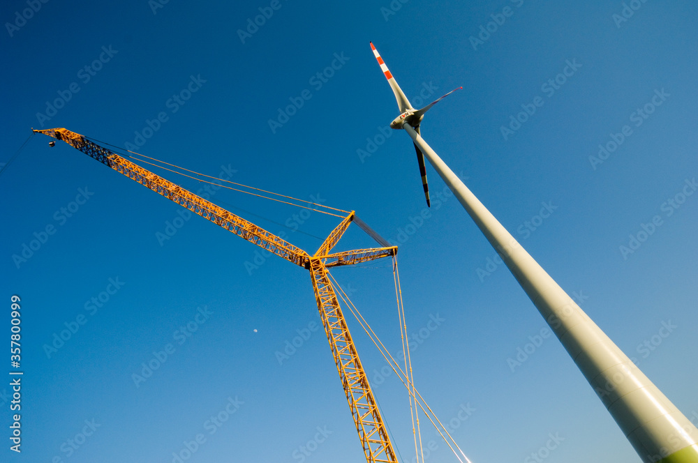liebherr LG 1550 mobile crane operated by prangl building up a wind ...