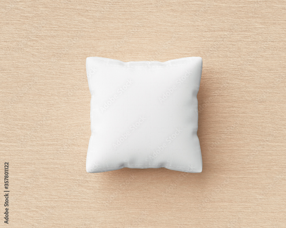 White pillow and square shape on wood floor background with blank ...