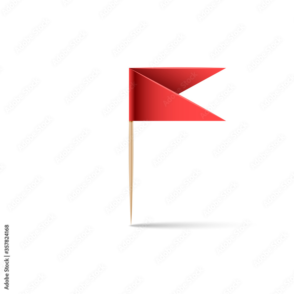Paper red flag in the form of a pin on a wooden stick with a toothpick ...