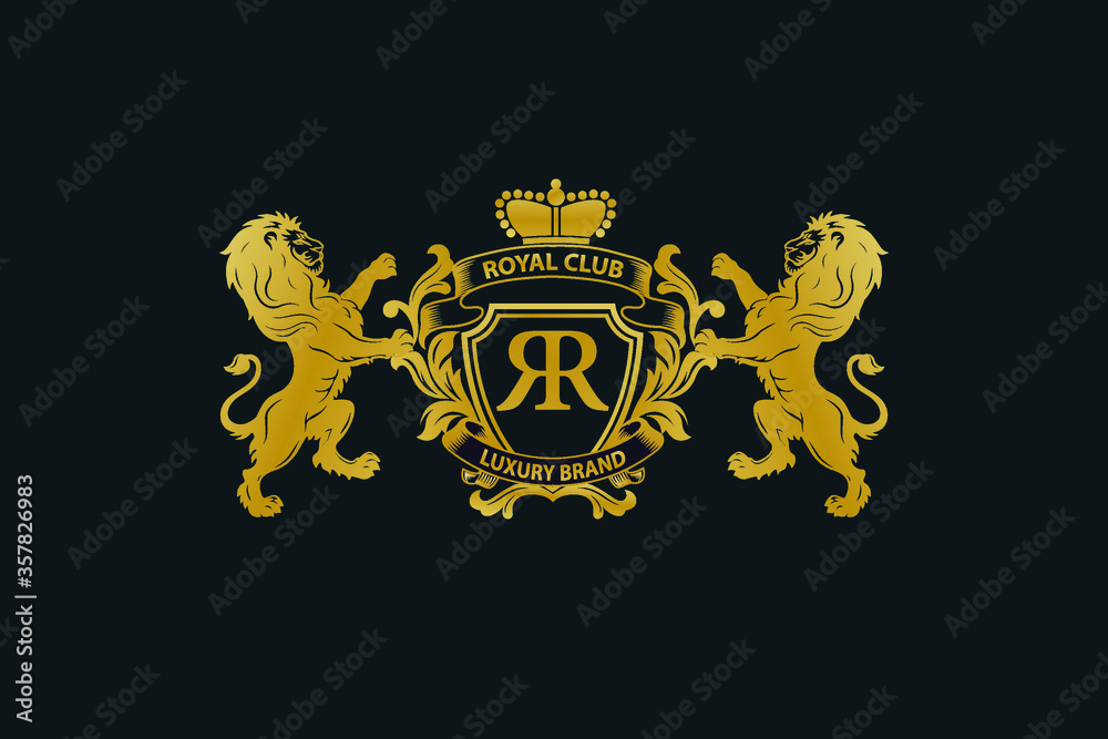Lion Logo with R Letter in Royal Shield Vector Logo Stock Vector ...