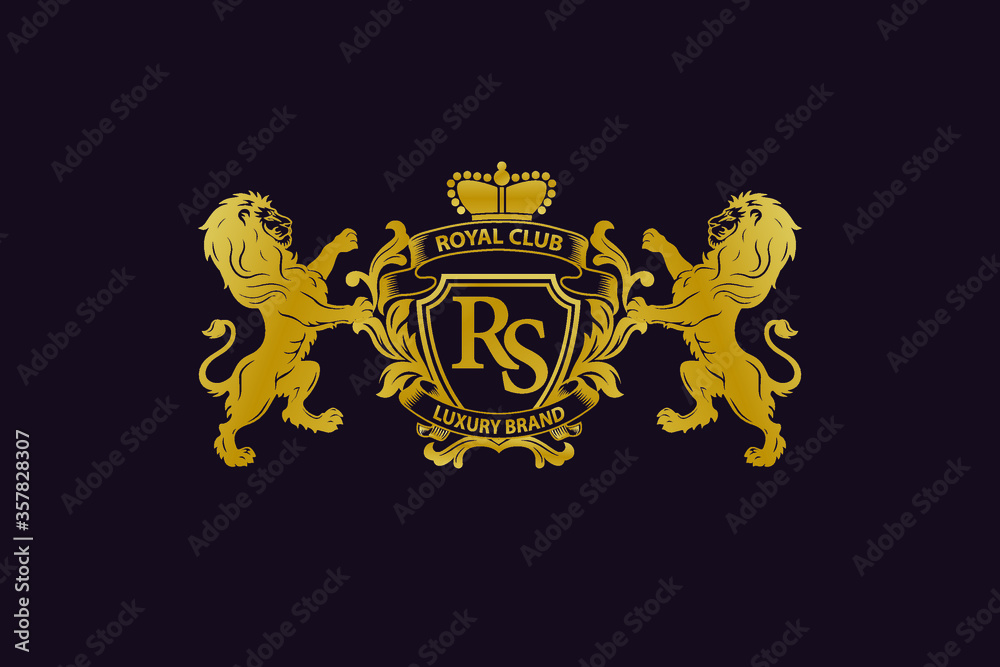 Lion Logo with RS Letter in Royal Shield Vector Logo Stock Vector ...