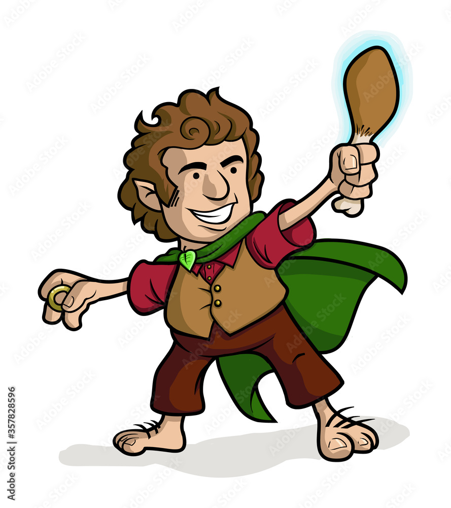 Cartoon halfling hero wielding a chicken leg Stock Illustration | Adobe ...