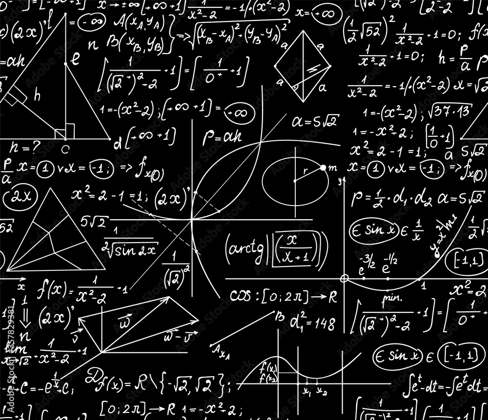 Mathematical vector seamless endless texture with handwritten figures ...