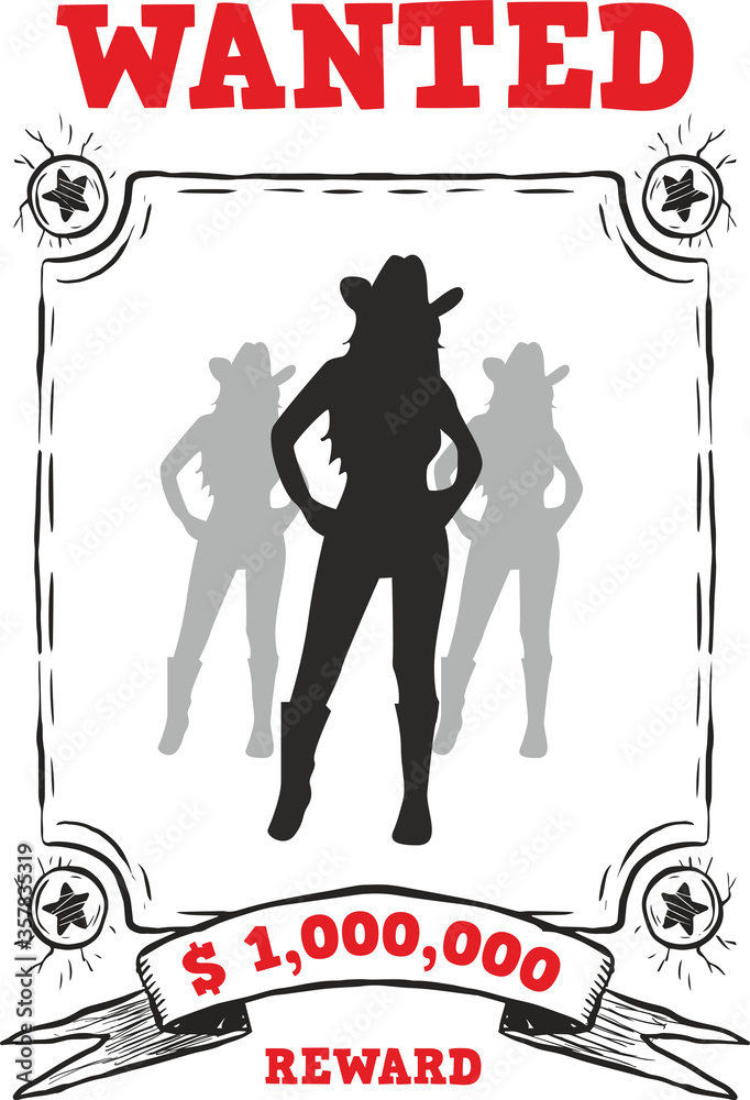 Cowgirl Digital Illustration, Wanted Girls, Silhouette Design, Cowboy ...