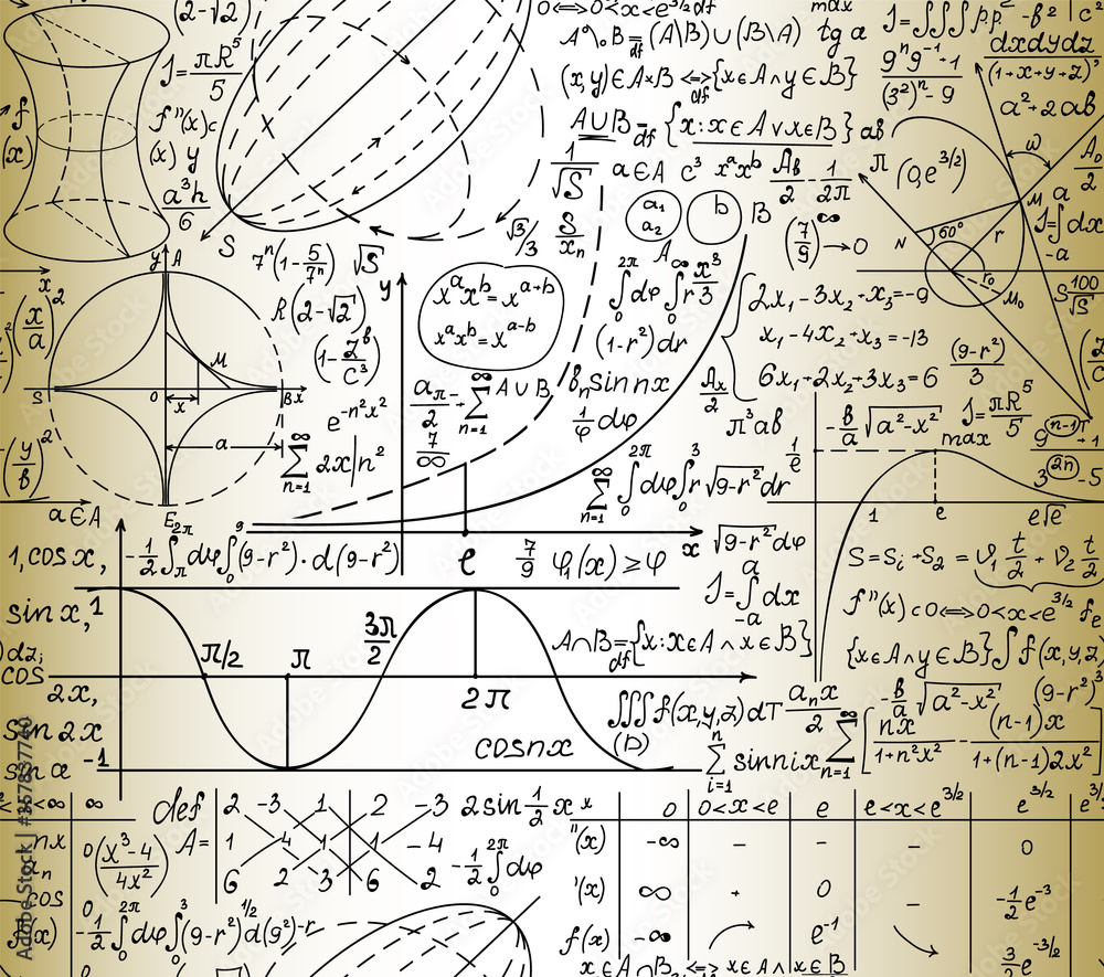 Math educational vector seamless background with handwritten formulas ...