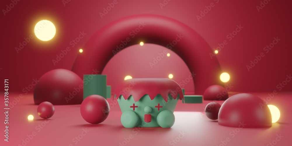 3d rendering cartoon character green and red theme with basic shapes ...