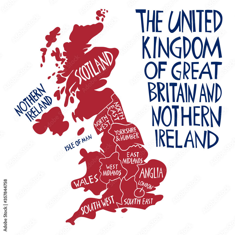Vector hand drawn stylized map of the United Kingdom. Travel ...