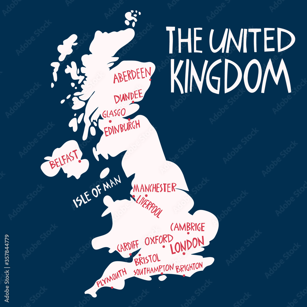 Vector hand drawn stylized map of the United Kingdom. Travel ...