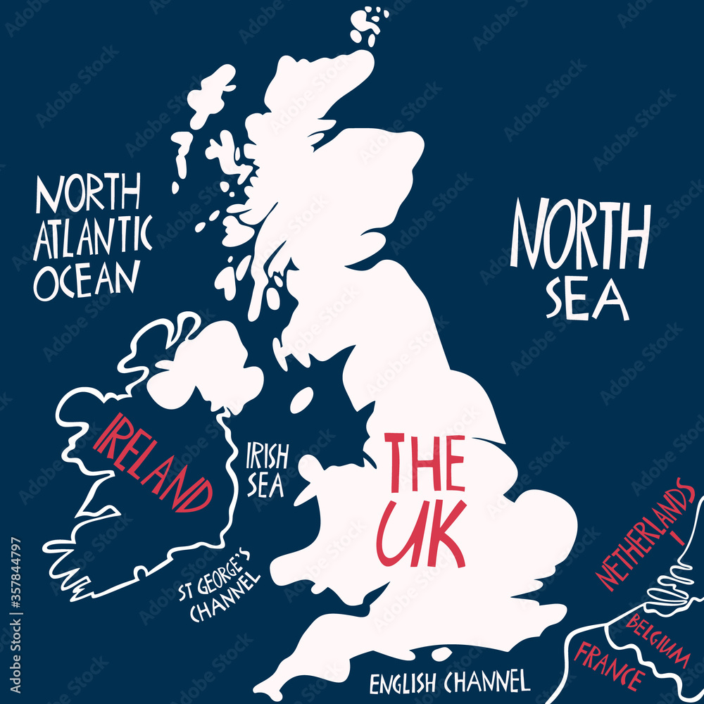 Vector hand drawn stylized map of the United Kingdom. Travel ...
