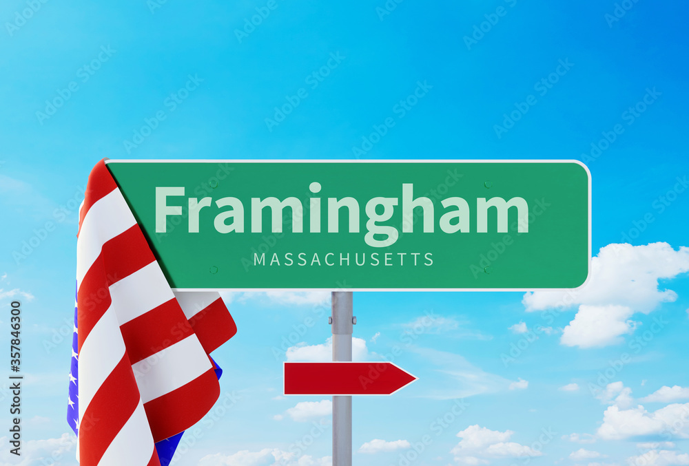 Framingham – Massachusetts. Road or Town Sign. Flag of the united ...