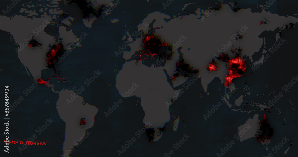 World map of spreading covid-19 coronavirus pandemic. Start of pandemic ...
