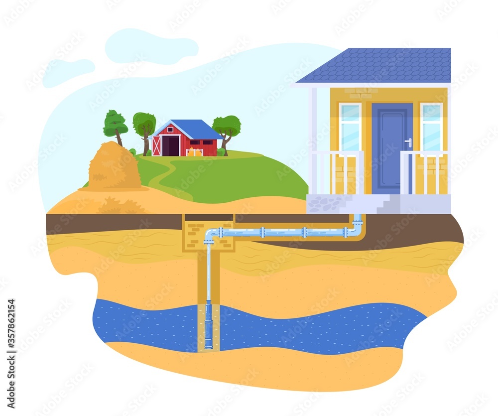 House well pump pipe vector illustration. Cartoon flat water supply and ...