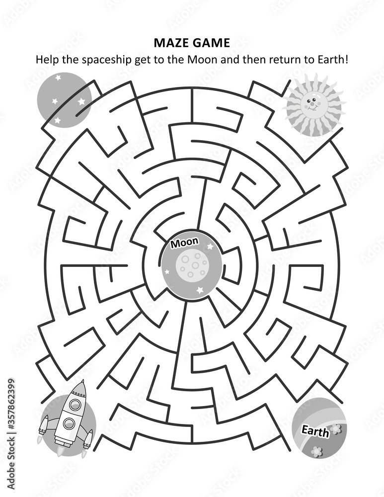 Space exploration maze game for kids: Help the spaceship get to the ...