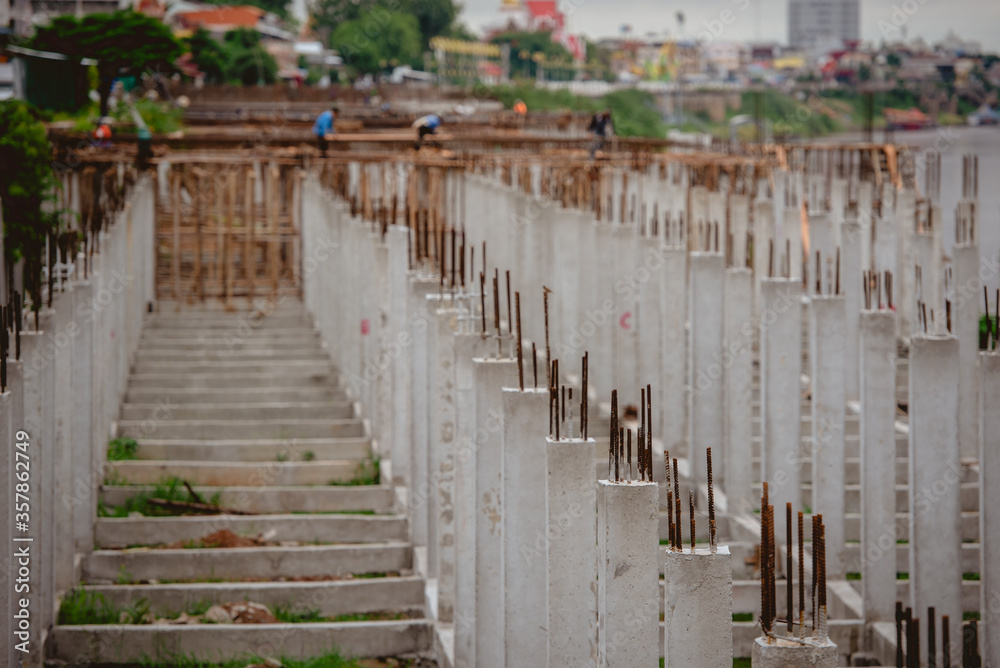 The construction of concrete piles as the foundation for construction ...