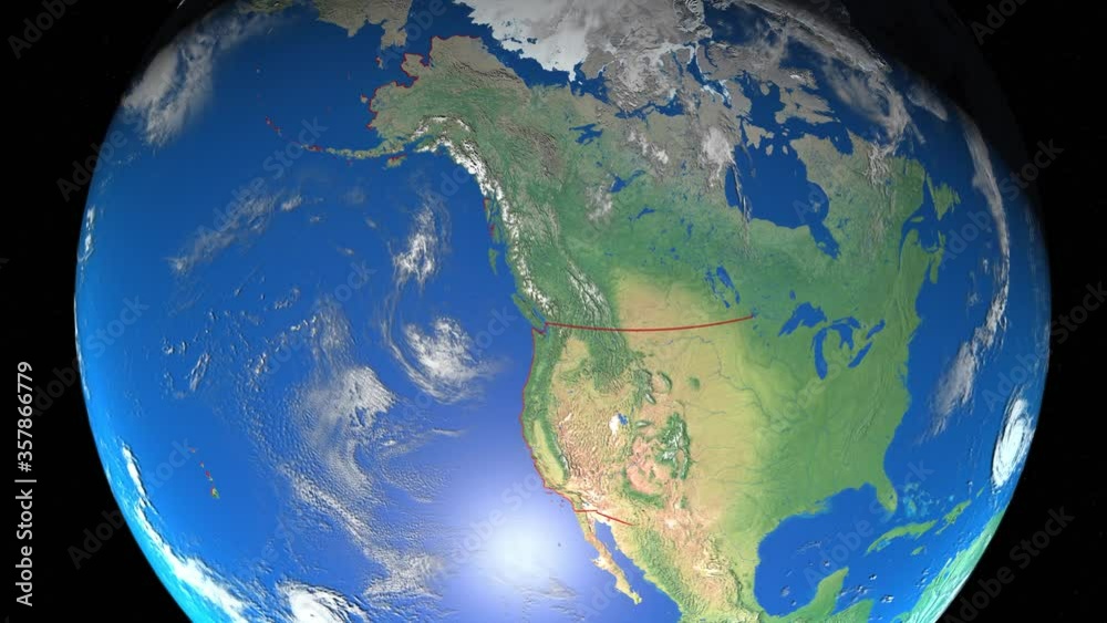 Seamless Looping 3d animated earth showing the boarders of the USA and ...