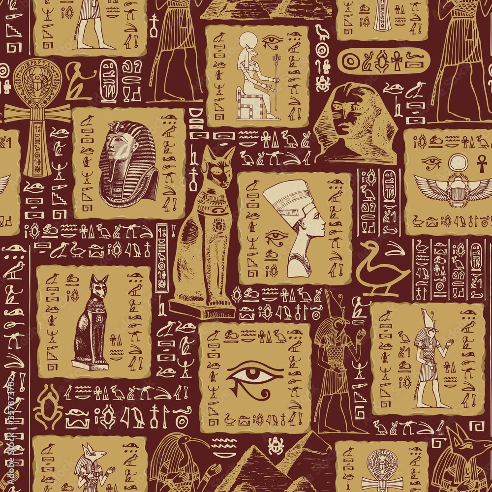 Seamless pattern on an Ancient Egypt theme with sketches and scribbles ...