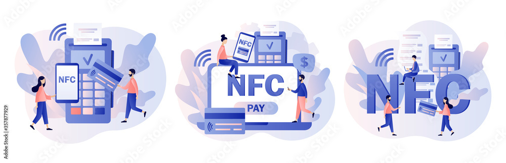 NFC payment, financial transactions, terminal and credit card, online ...