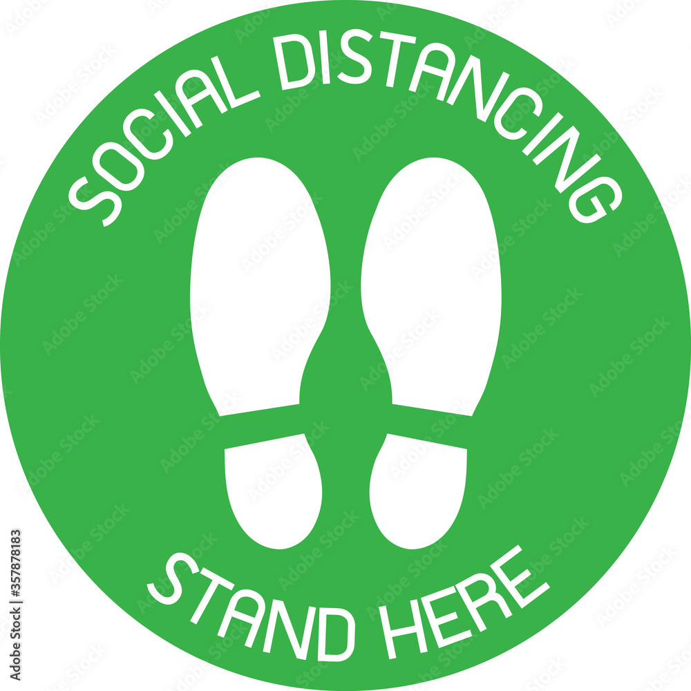 Vector of Green CAUTION Practice Social Distancing sign and symbols for ...