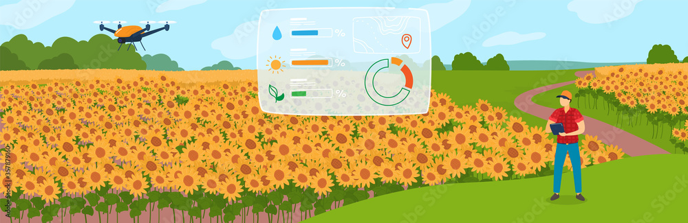 Smart farming concept vector illustration. Cartoon flat farmer ...