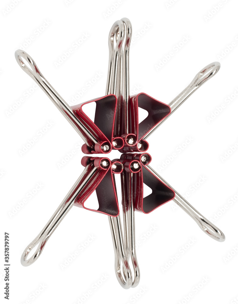 Cyrillic letter Zhe red binder clips alphabet. Office metal foldback ...