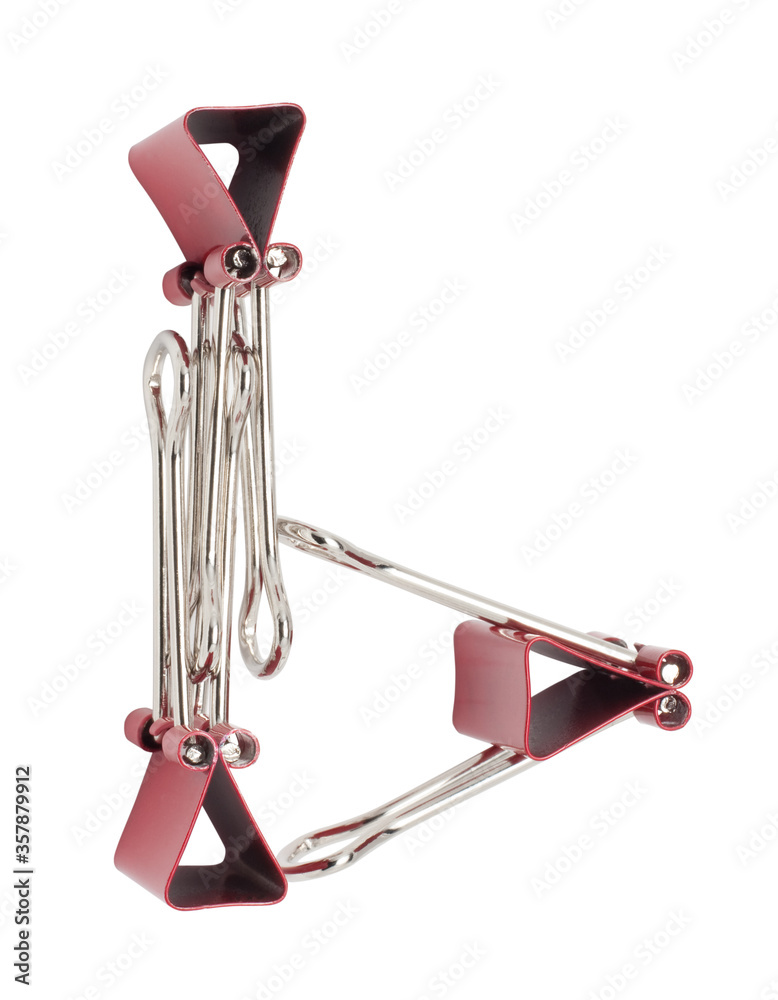 Cyrillic letter ‘Soft sign' red binder clips alphabet. Office metal ...