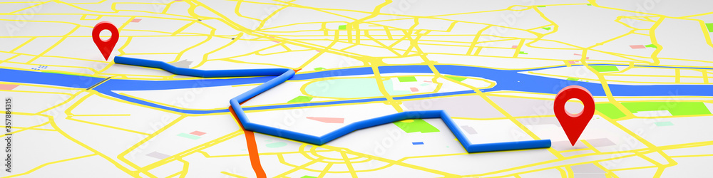 Straßenkarte oder Stadtplan mit Routenplaner Navigation Stock ...