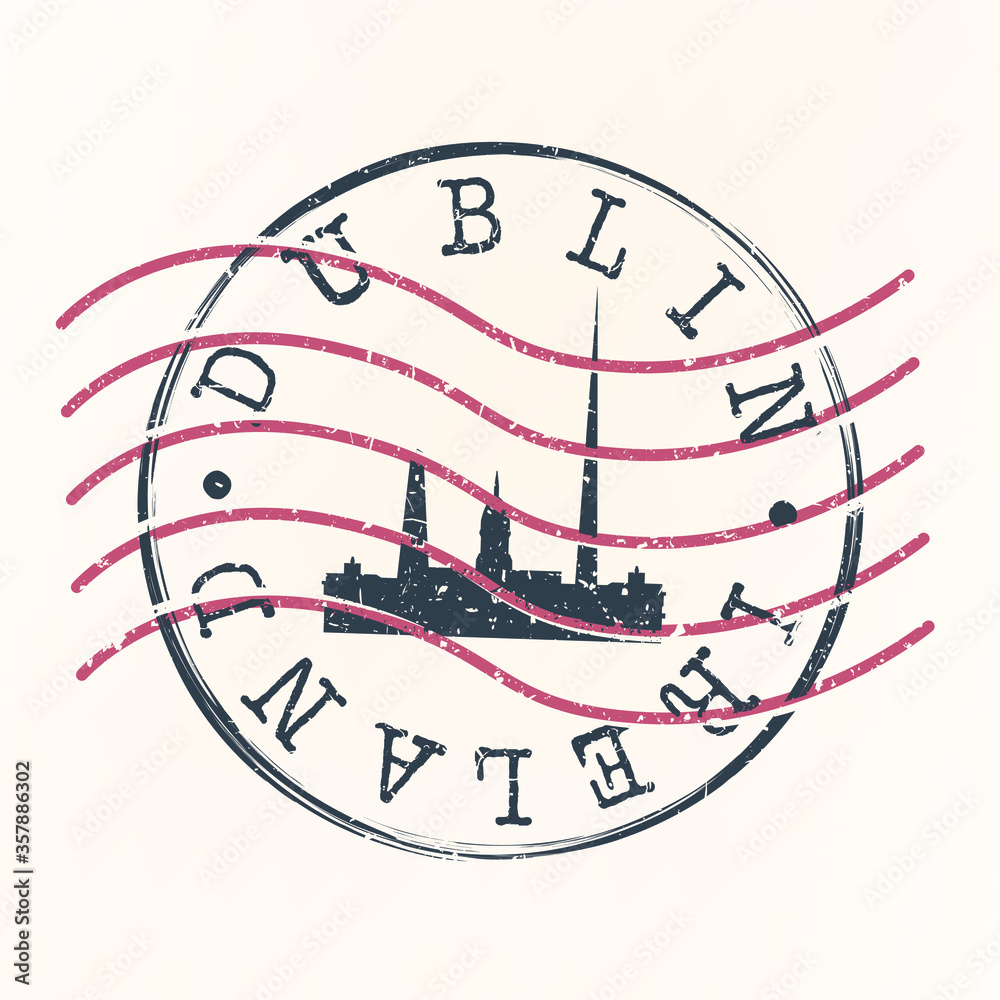 Dublin Ireland Stamp Postal. Silhouette Seal. Passport Round Design ...