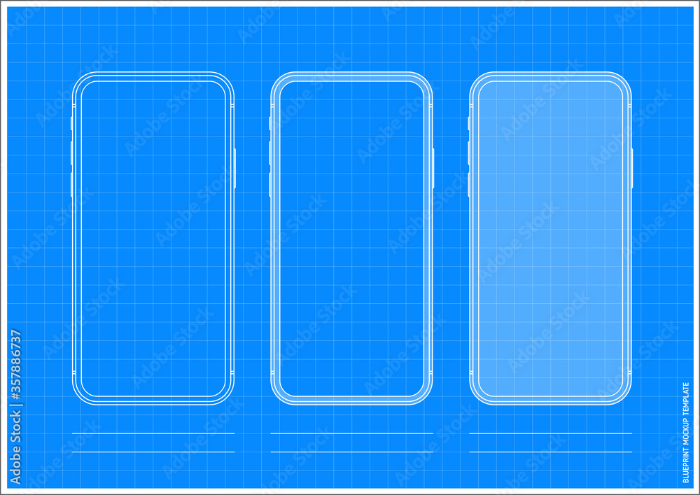 Mobile Phone App UI Wireframe Grid A4 Template Blueprint on Blue ...
