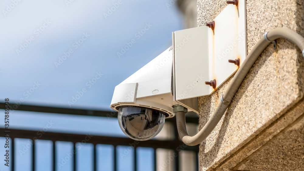 Panorama crop Outdoor cctv security dome camera installed on the ...