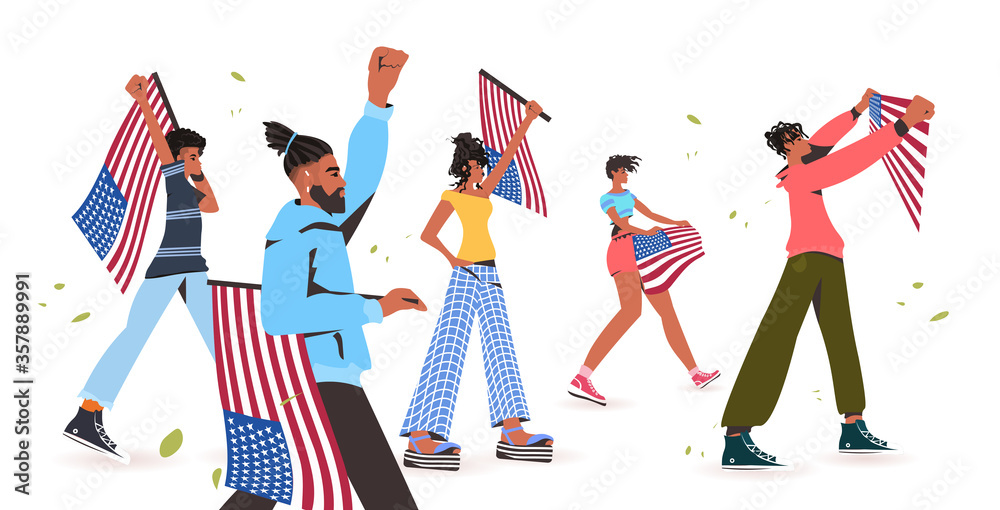 african american people holding usa flags and banners black lives ...
