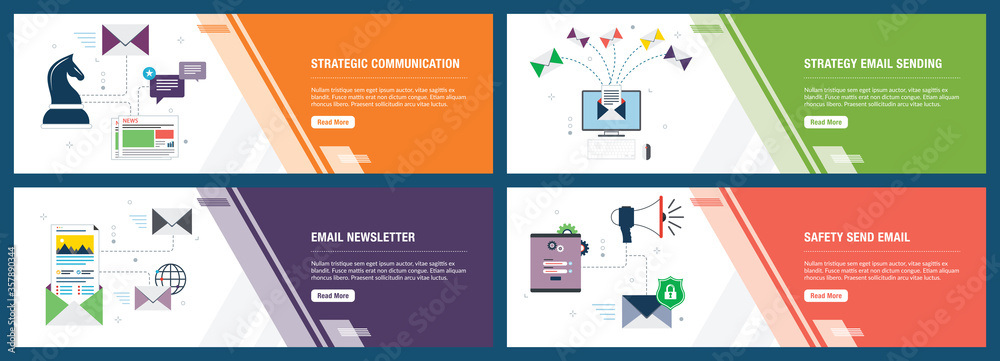 Vector set of vertical web banners with communication, strategy email ...