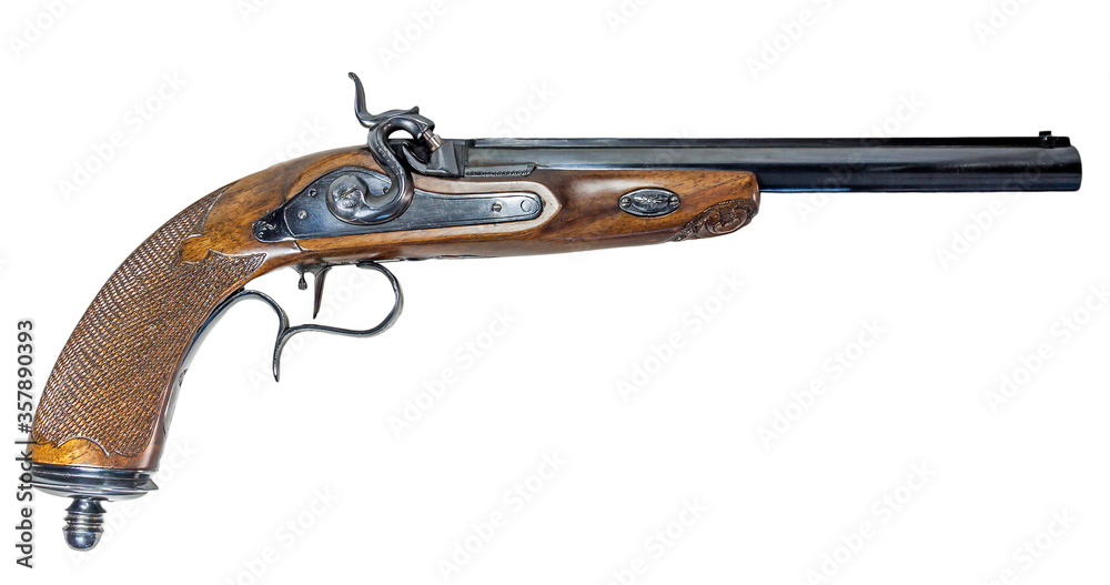 Muzzleloading blackpowder gun on white background. It is a "Rochatte ...