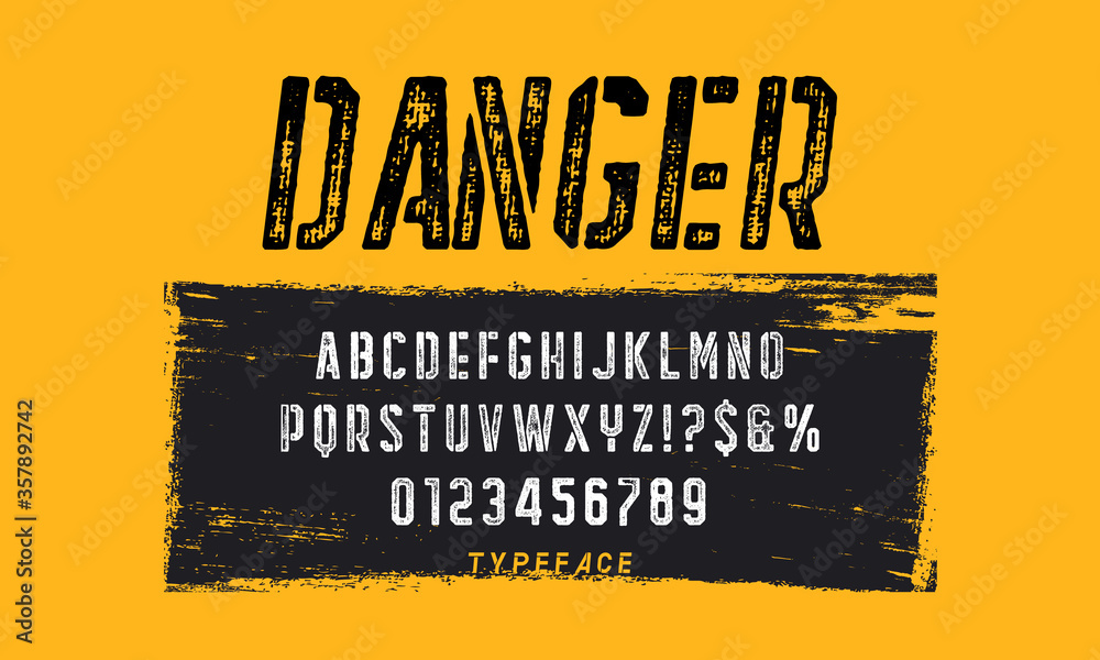 Stencil sans serif font. Typeface design for titles and signs. Letters ...