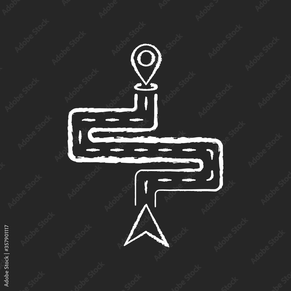 Route chalk white icon on black background. Modern GPS technology, path ...